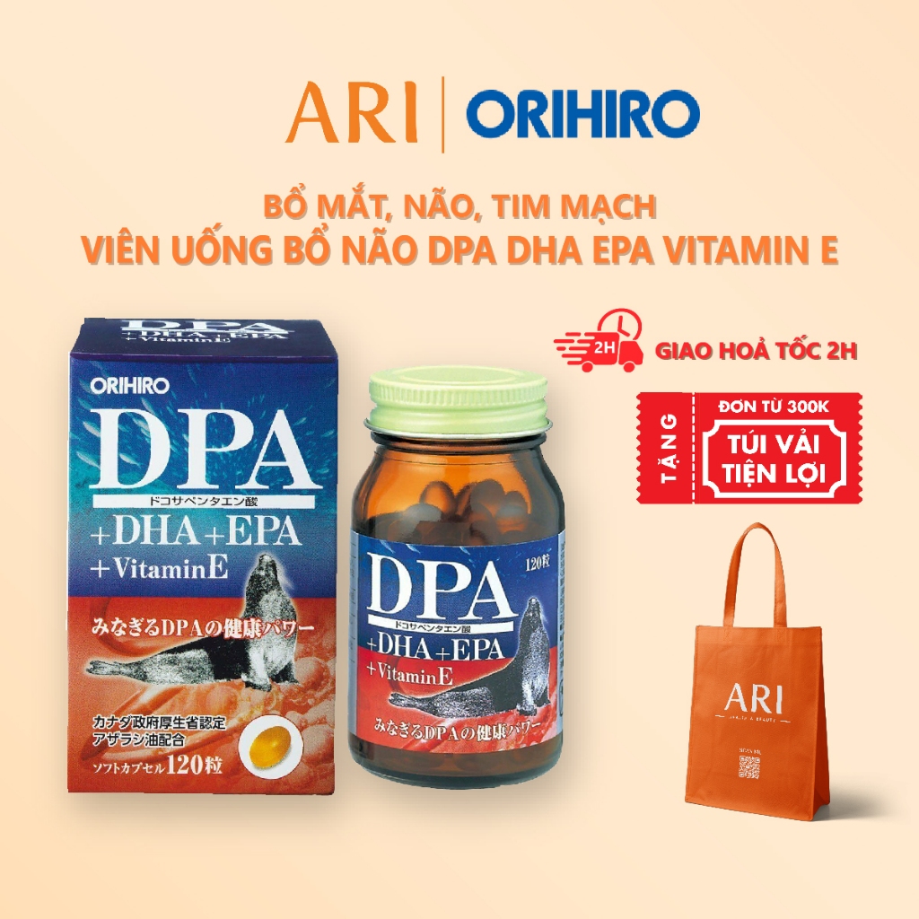 Viên uống bổ não DPA DHA EPA Vitamin E Orihiro 120 viên - ARI Health ...