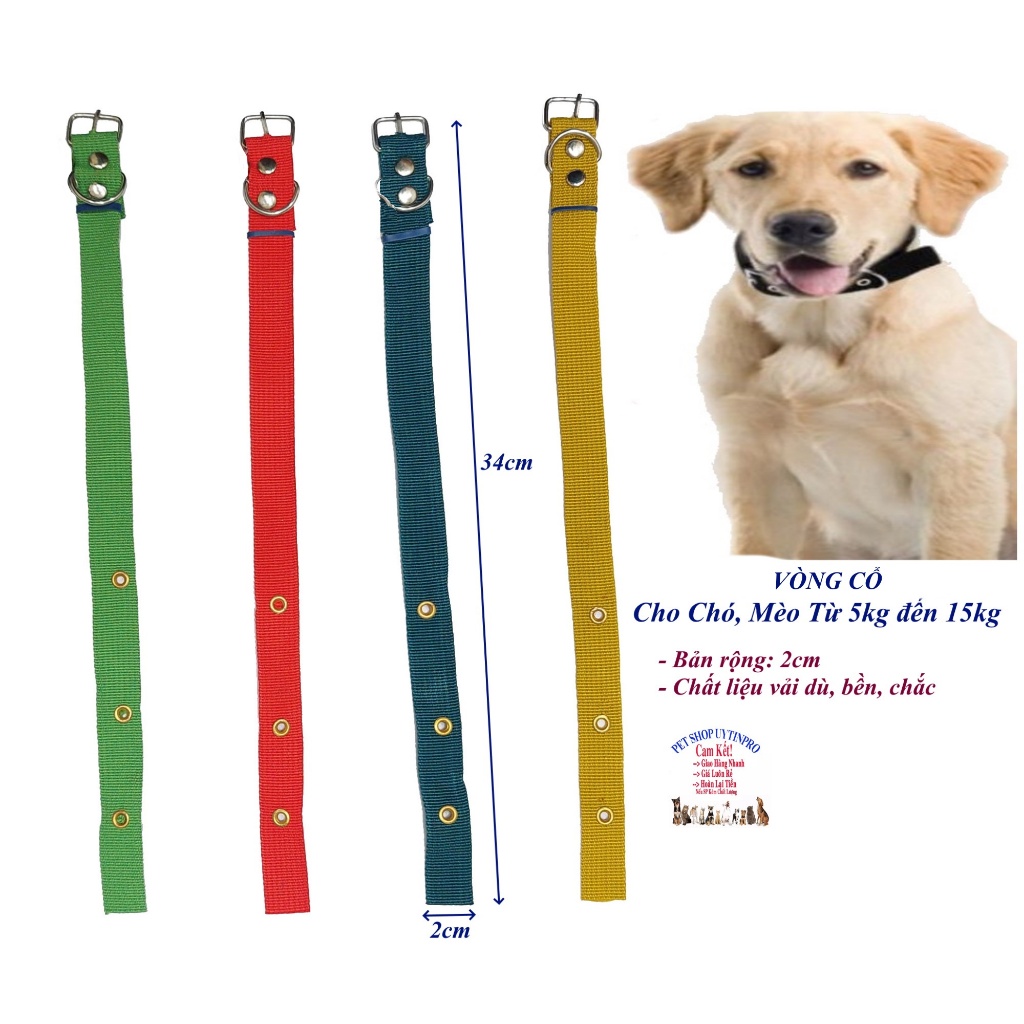 Vòng cổ cho Chó Mèo từ 5kg đến 15kg Bản rộng 2cm Chất liệu vải dù bền ...