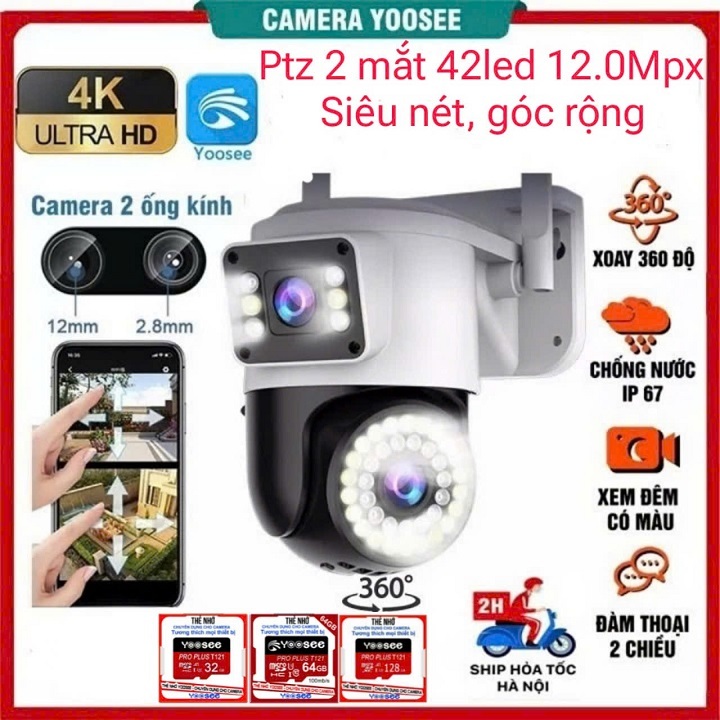 Camera ngoài trời yoosee Ptz Q42D 12.0Mpx 2 mắt kép siêu nét, góc rộng ...