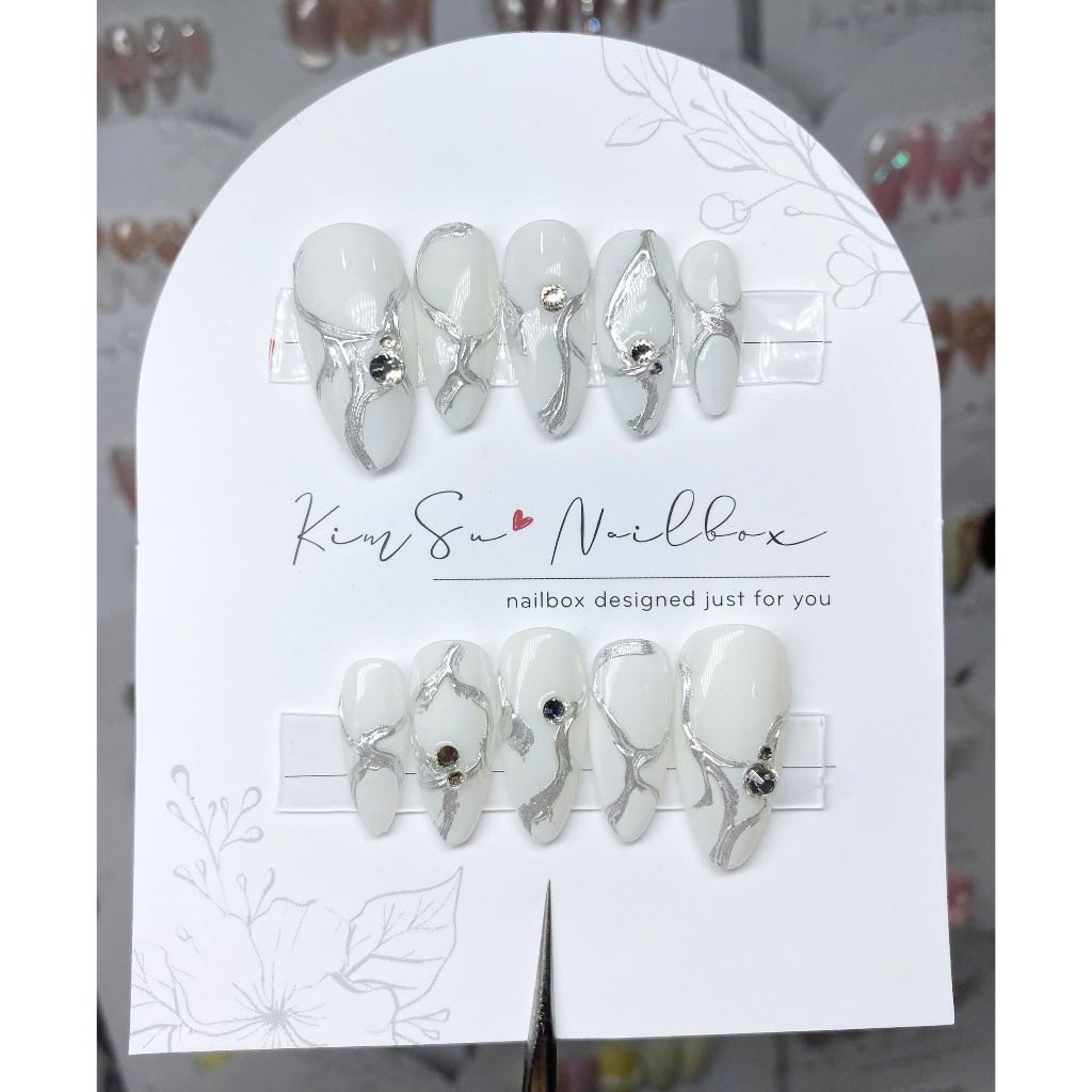 [M185] Nailbox vân kẻ tráng gương bạc | Shopee Việt Nam