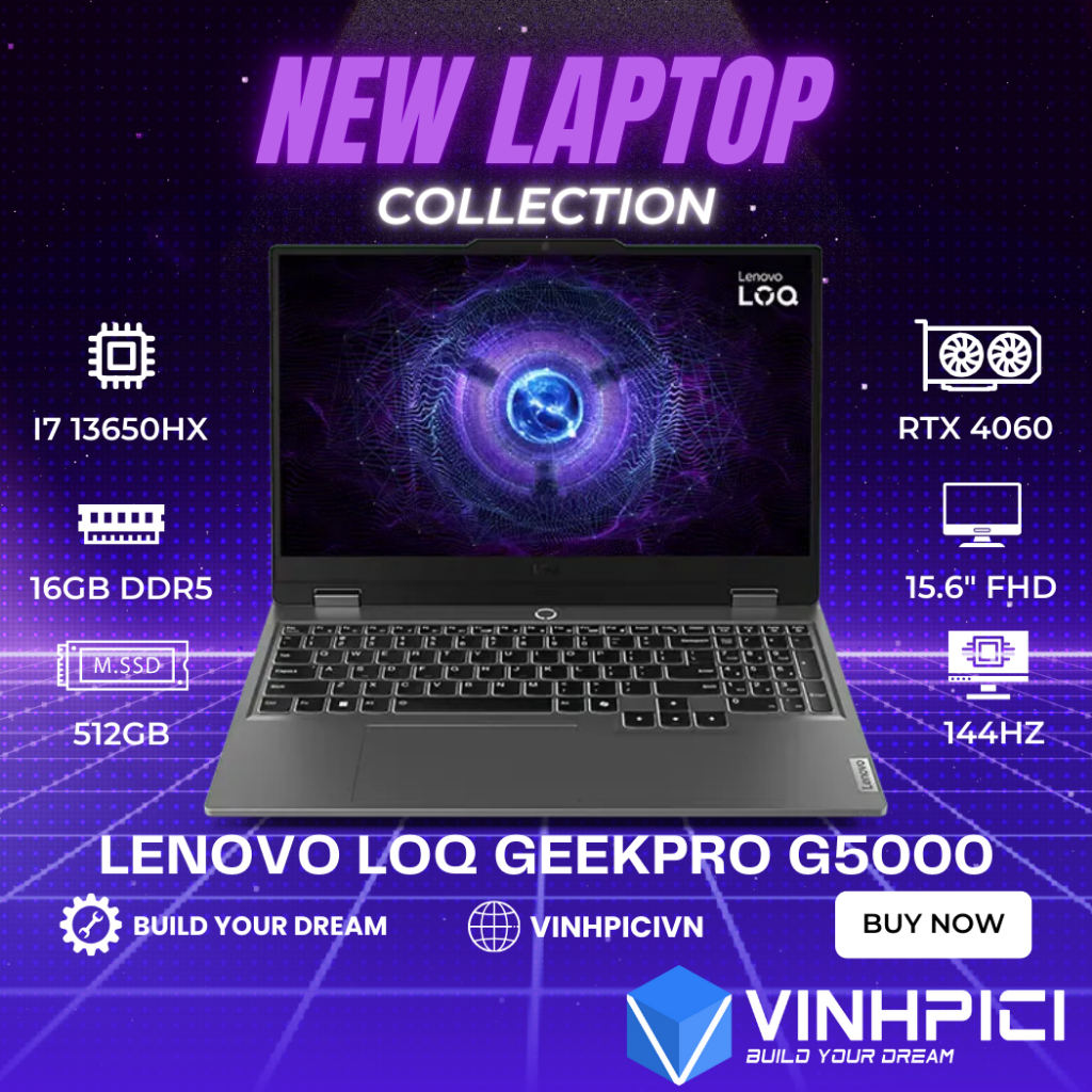 Laptop Lenovo LOQ GeekPro G5000 2024 (i7-13650HX/ RTX 4060/ Ram 16GB/ SSD 512GB/ 15.6" FHD 144Hz ...