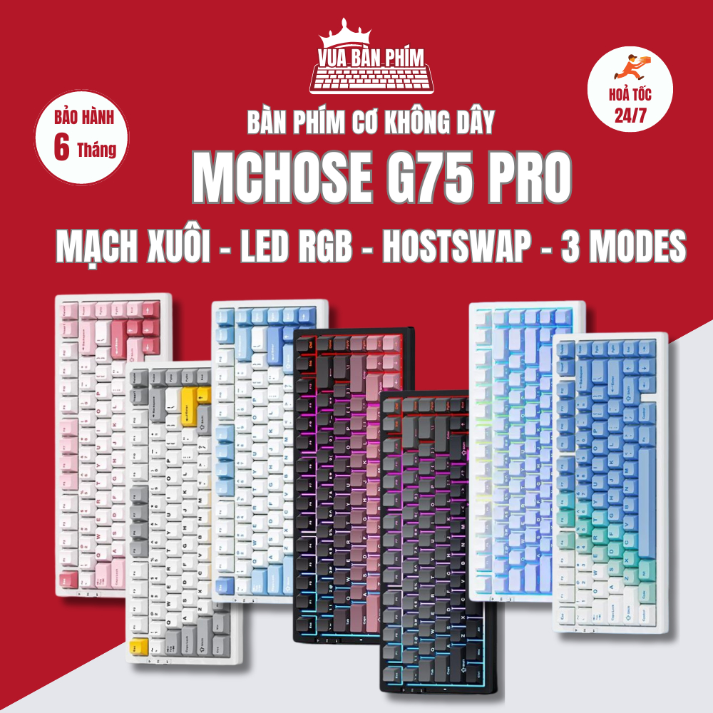 [HÀNG SẴN] Bàn phím cơ không dây Mchose G75 | mchose g75 3 mode , mạch xuôi, led rgb, hostswap ...