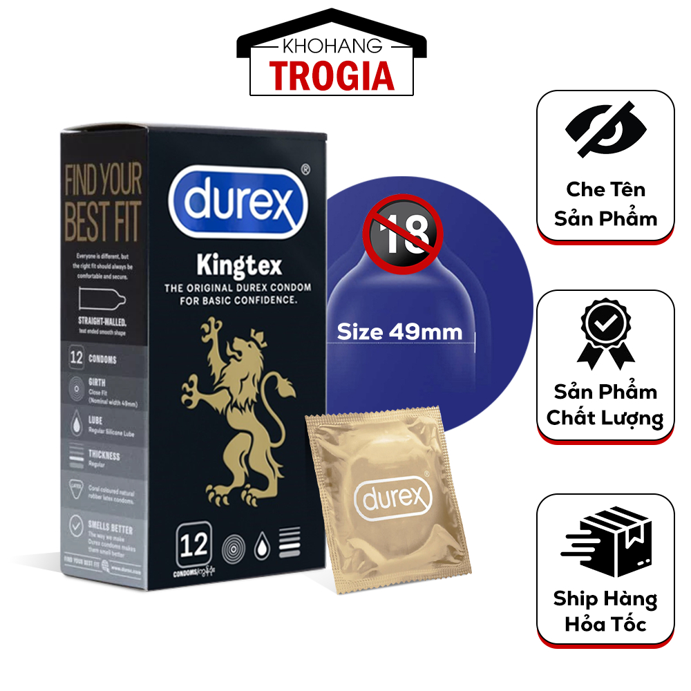 Bao Cao Su Durex Kingtex, Bcs Siêu Mỏng, Nhiều Gel Bôi Trơn, Size 49mm Ôm Sát (Hộp 12C) | Shopee ...
