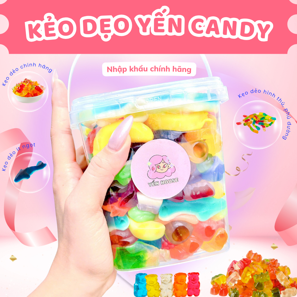 Xô Kẹo Dẻo Cao Cấp Tự Chọn Yến Yến Jelly,Chip Chip, Kẹo 4D, Bóc Vỏ,Phủ ...