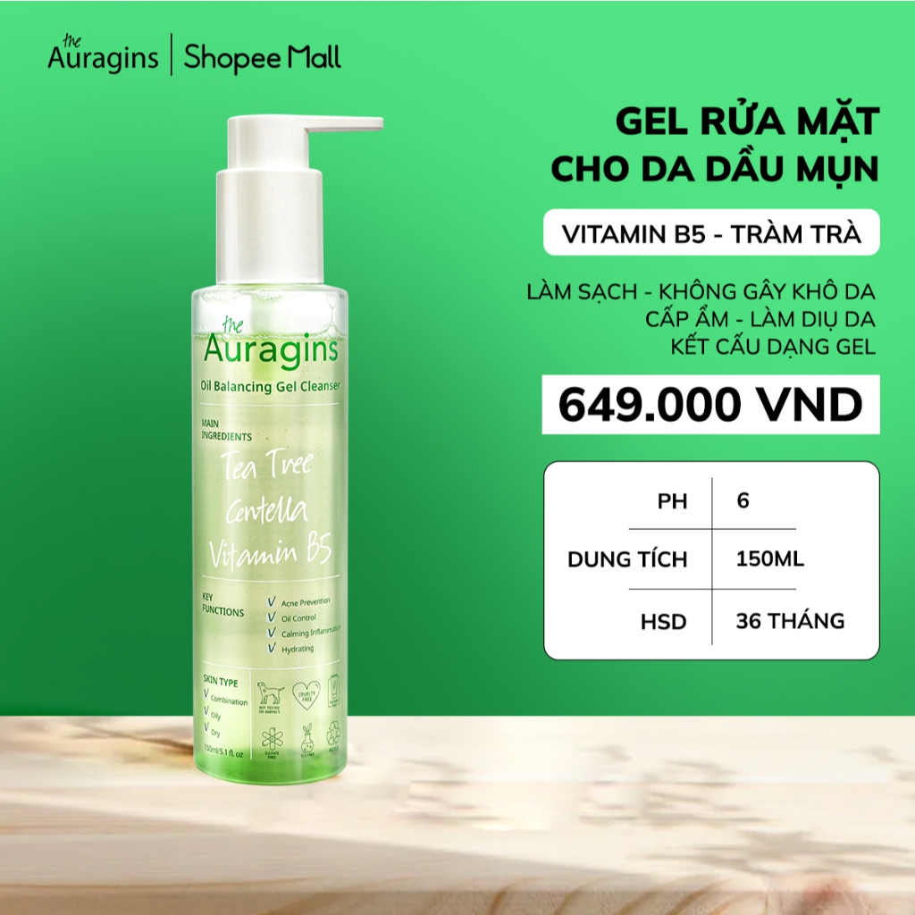 Gel rửa mặt làm sạch sâu cho da dầu mụn The Auragins Oil Balancing Gel ...