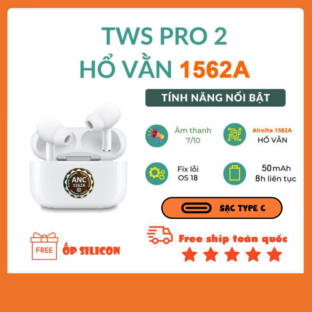 Tai Nghe Bluetooth PRO 2 ANC Hổ Vằn CHIP 1562A mới, Nâng sạc Type C ...