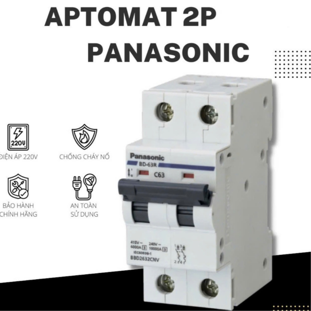 Aptomat Tự động PANASONIC 2 pha - Cầu dao MCB 2 pha 2 tép 10A/16A/20A/25A/32A/40A/50A/63A ...