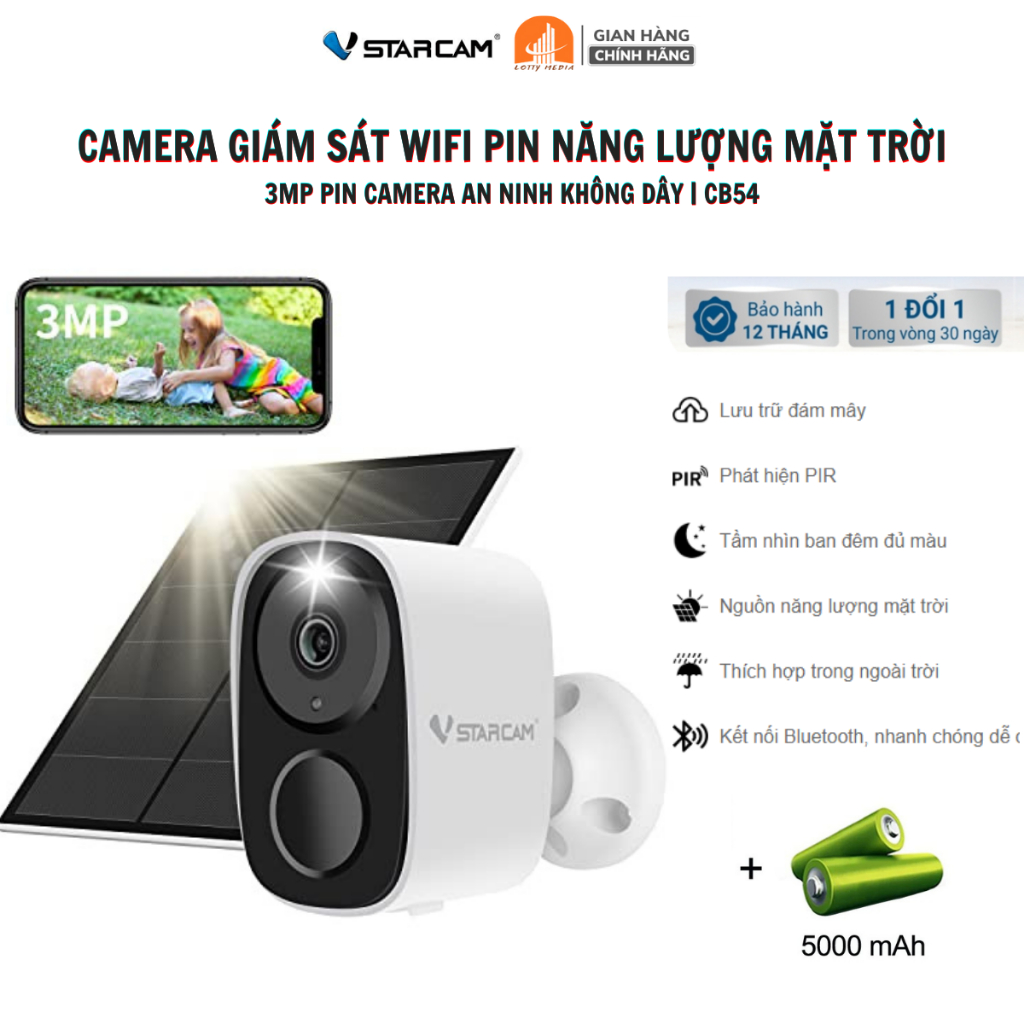 Camera giám sát WIFI/SIM4G năng lượng mặt trời Vstarcam CB54/BG55 -3MP Pin trâu, lắp không dây ...