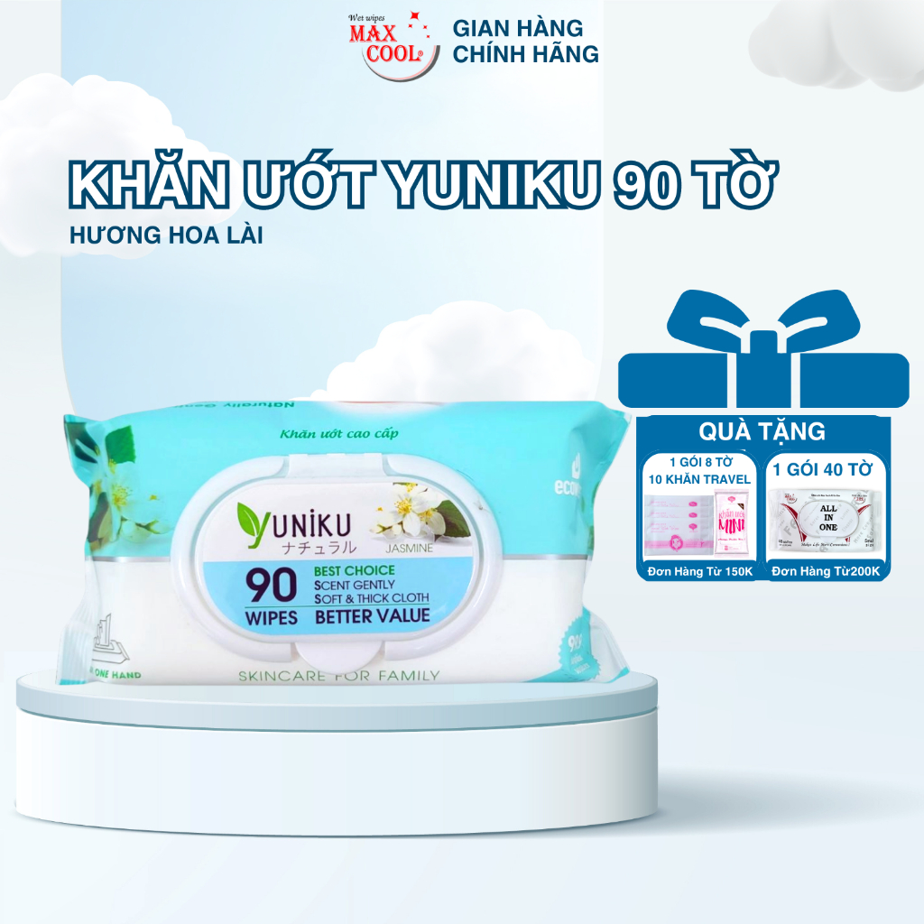1 gói khăn ướt cao cấp YUNIKU 90 tờ xanh ngọc hương lài- HÀNG CHÍNH ...