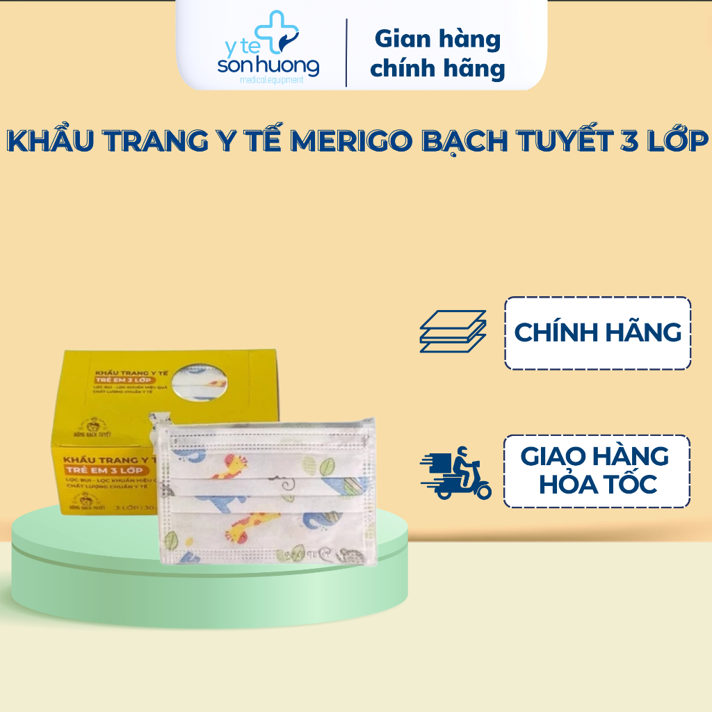 Khẩu Trang Y Tế Merigo Bạch Tuyết 3 lớp kháng khuẩn dành cho bé từ 6-11 ...
