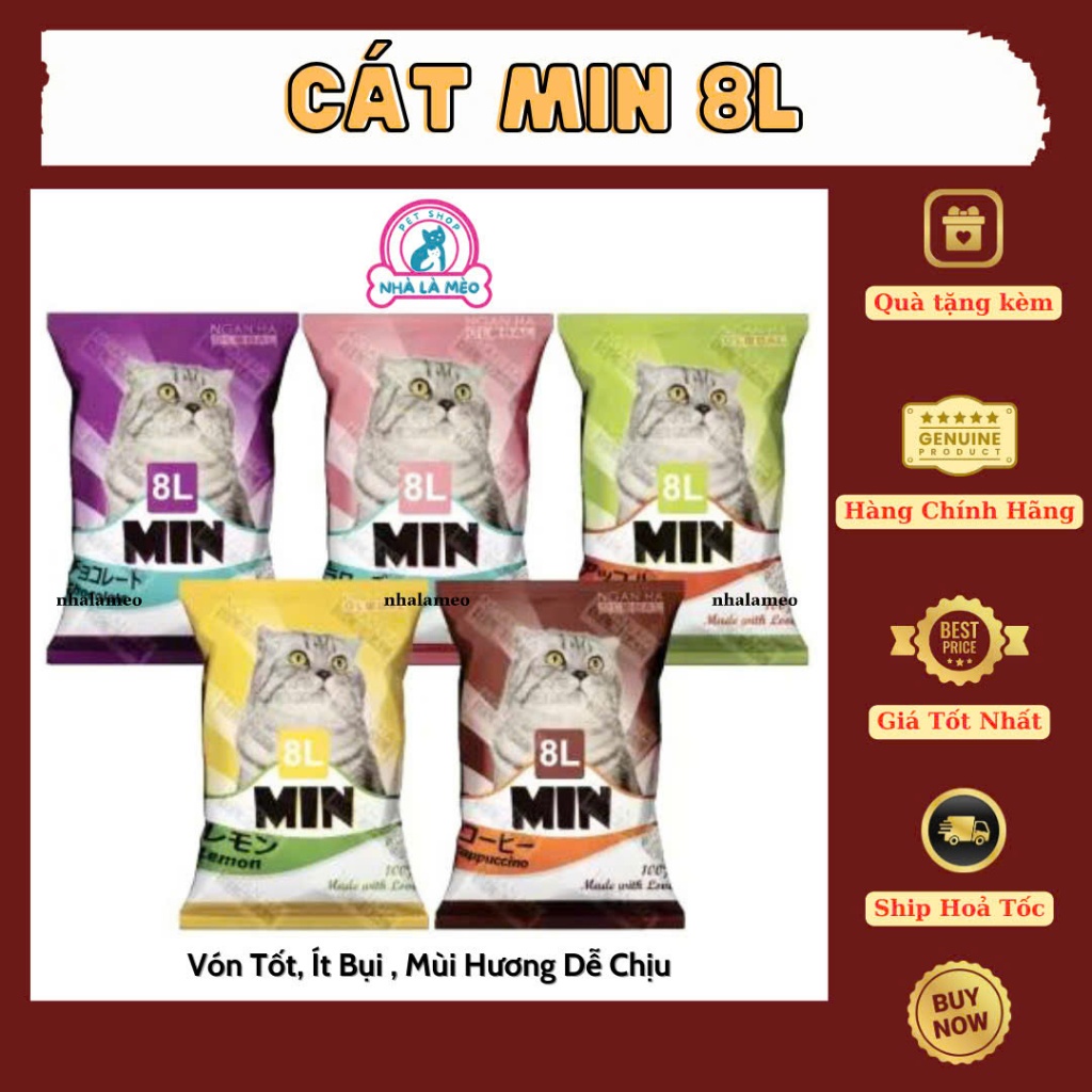Cát Min Cho Mèo - 10L - ( Siêu Vón - Khử Mùi Tốt ) - 5 Mùi : Chanh, Táo ...