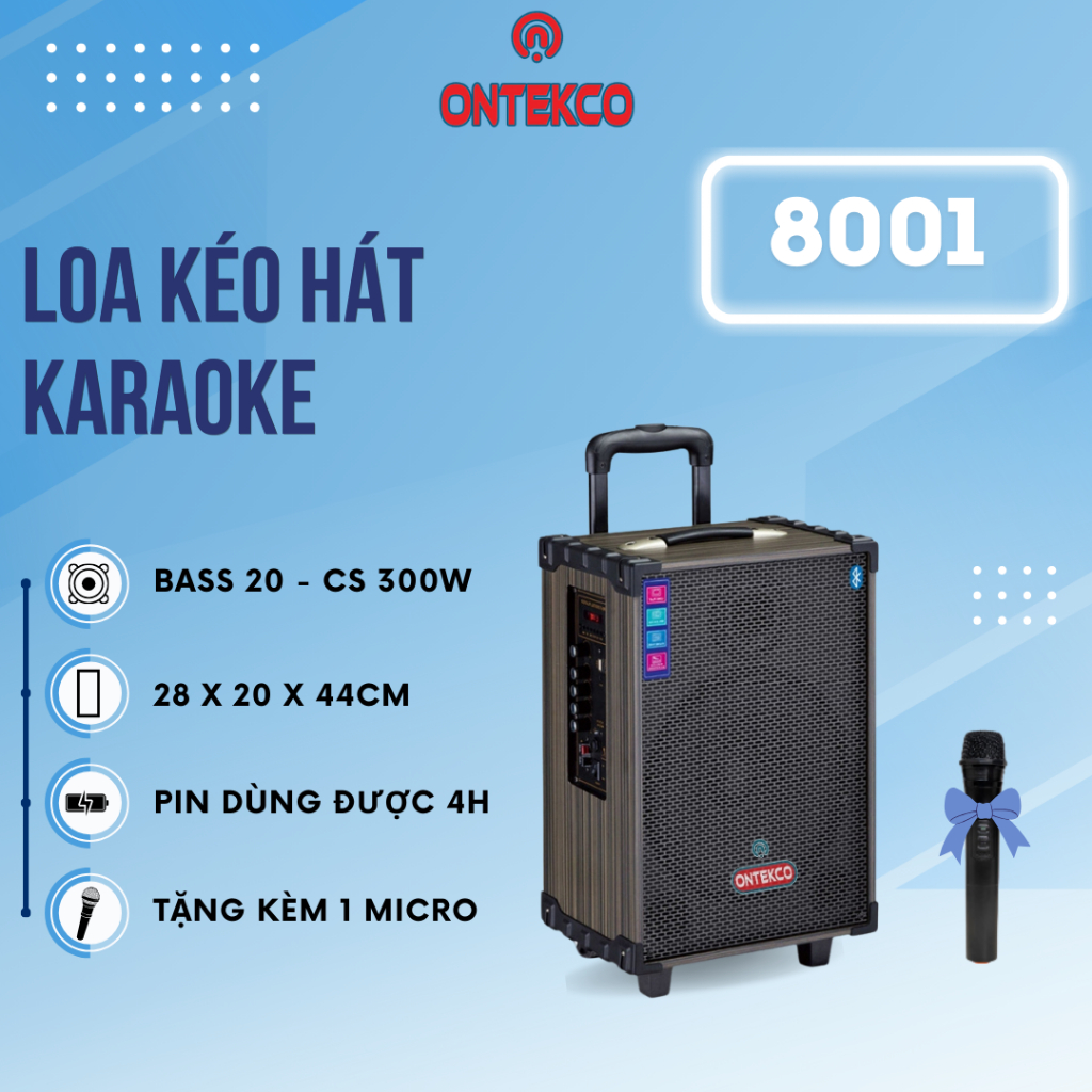 Loa Kéo kèm micro không dây ONTEKCO 8001 Bass 20 Hát Karaoke tuyệt vời. công xuất lớn | Shopee ...