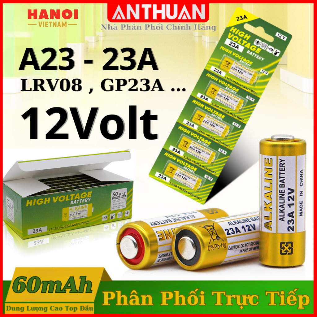 Vỉ 5 Viên Pin A23 12V Dung Lượng Cao 23A L1028 VR22 cho điều khiển cửa cuốn,chuông cửa,còi báo ...