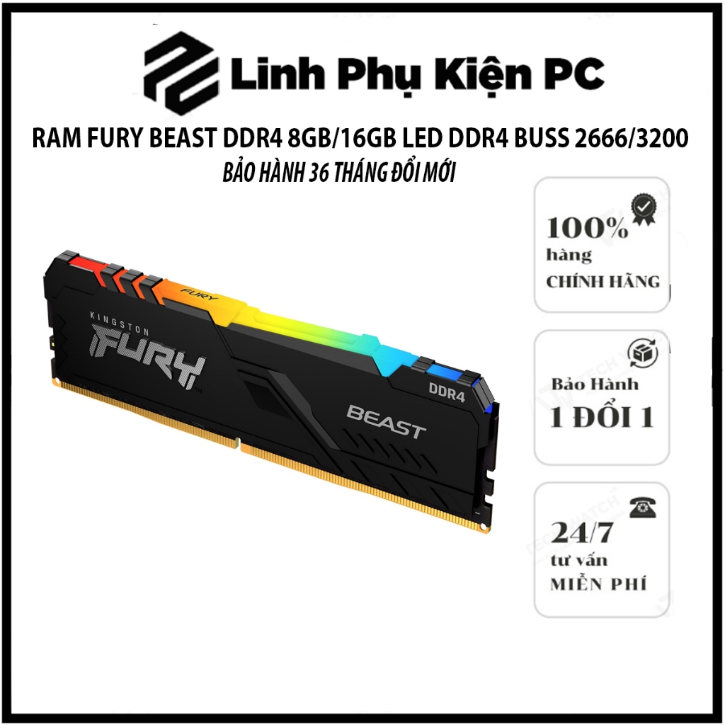 [FREESHIP] RAM PC LED 8GB/16GB DDR4 bus 3200Hz Kingston Fury Beast ...