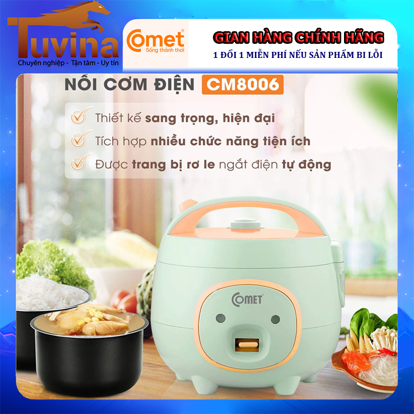 Nồi cơm điện mini Comet 0.8 lít 1 đến 3 người ăn CM8006 - Hàng chính ...