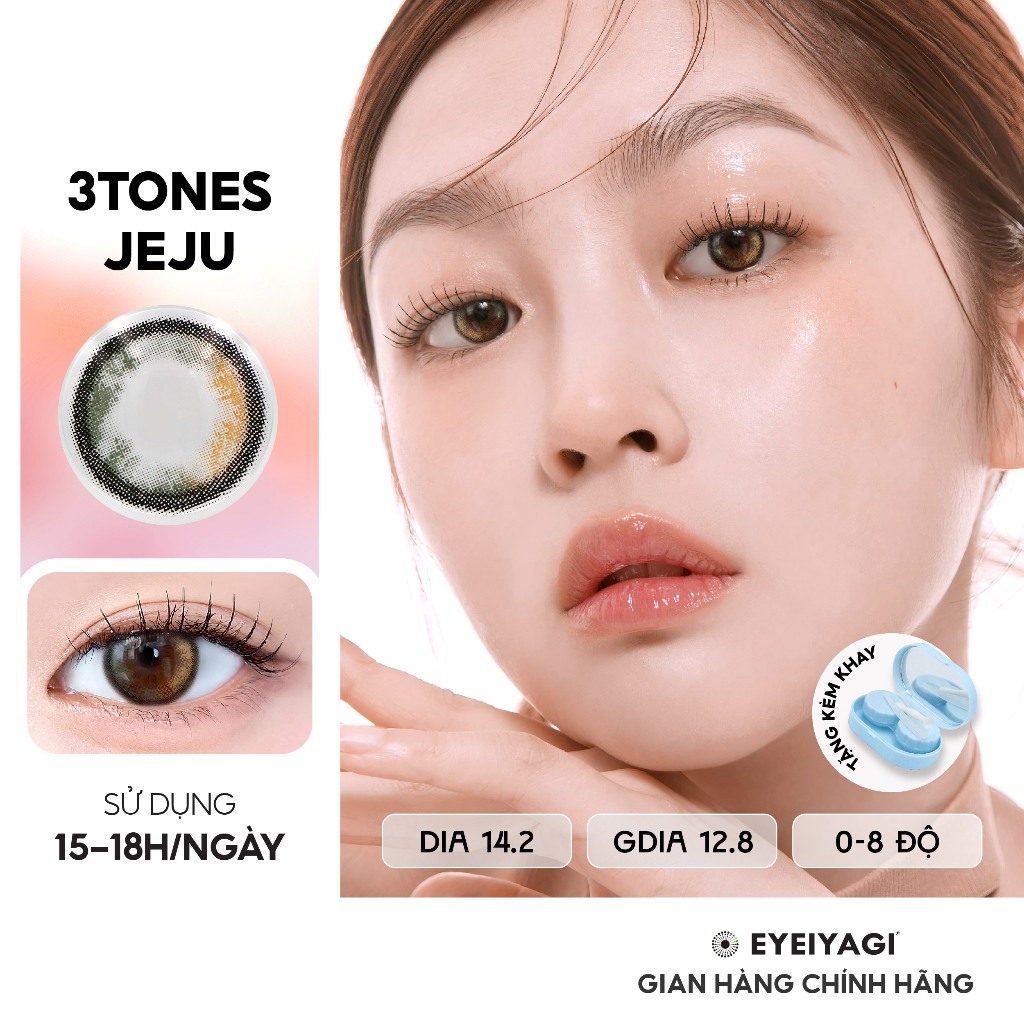 Kính áp tròng EYEIYAGI 3-tones Jeju lens cận 3 tháng độ cận 0-8 DIA 14 ...