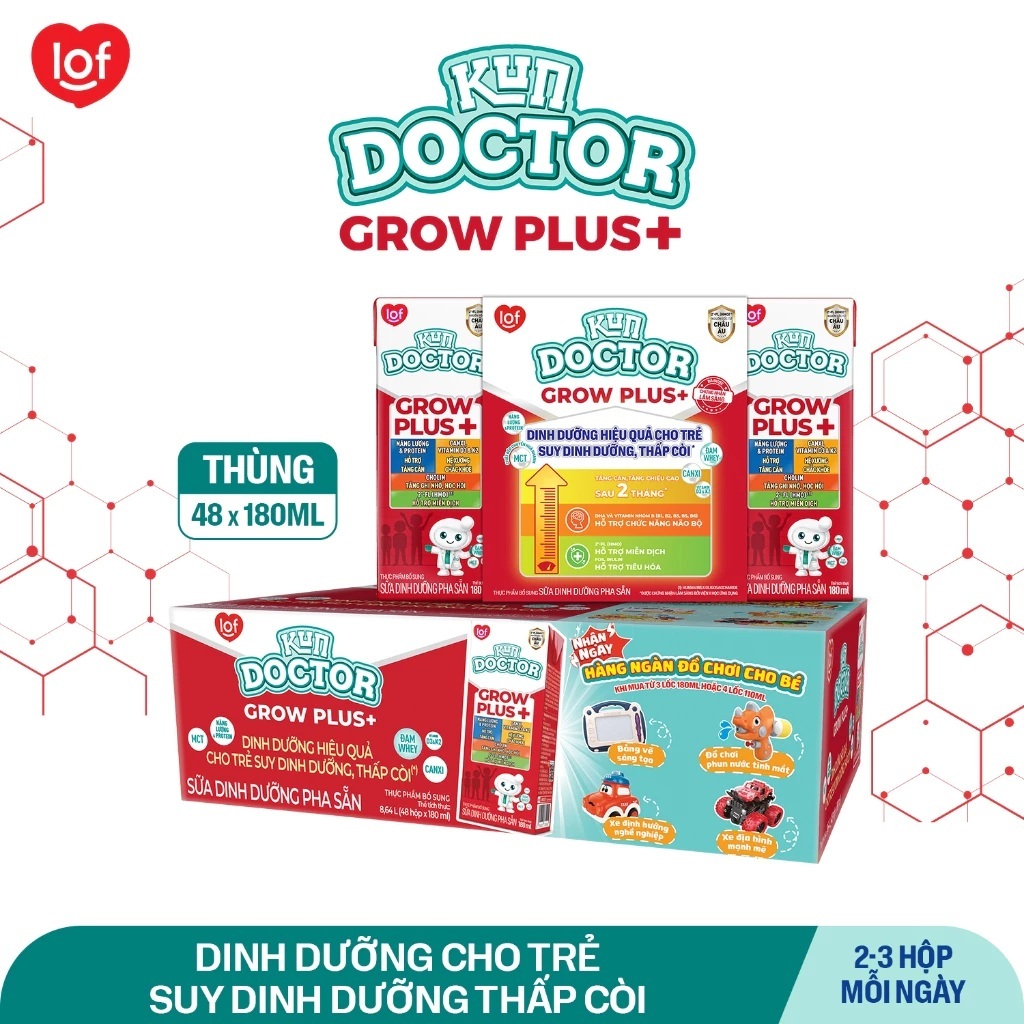 Sữa dinh dưỡng pha sẵn KUN DOCTOR GROW PLUS+ thùng 48 hộp x 180ml 110ml ...