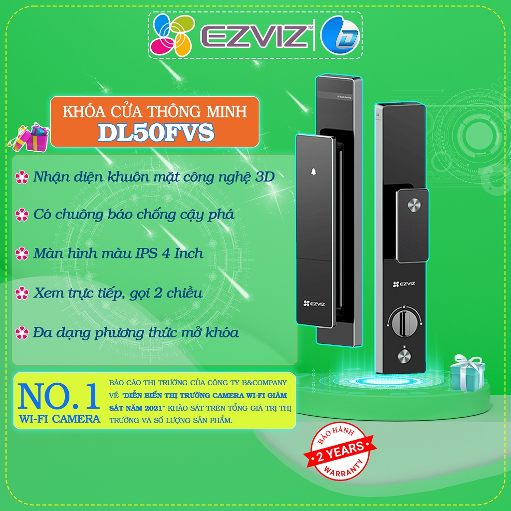 Khóa cửa thông minh wifi nhận diện khuân mặt Ezviz DL50FVS, vân tay ...