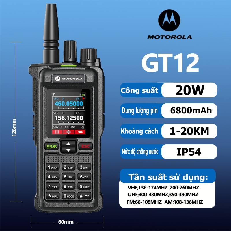 Bộ đàm Motorola GT-12 Walkie Talkie VHF/UHF FM chuyên nghiệp Công suất ...