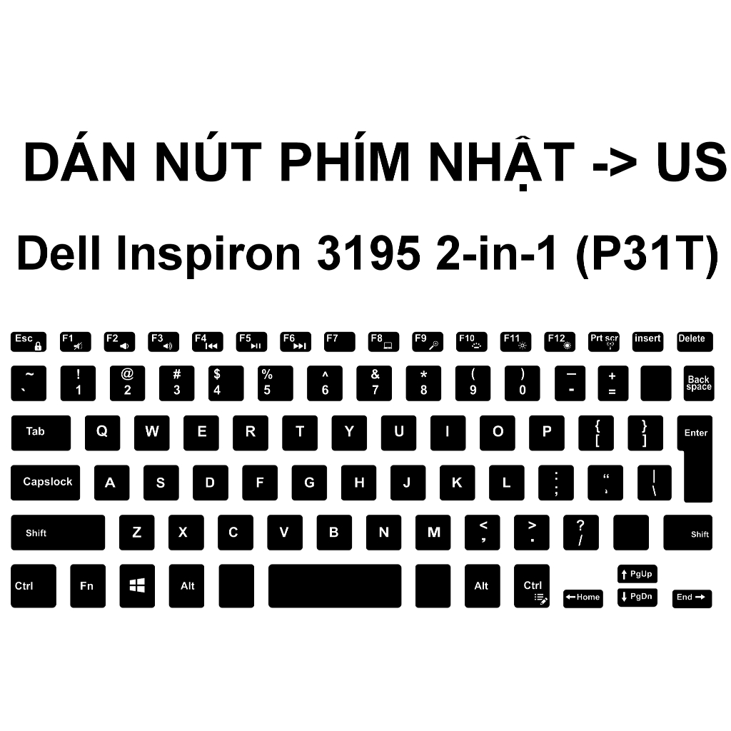 Dán nút phím Dell Inspiron 3195 2-in-1, P31T Nhật -> US | Skin dán bàn ...