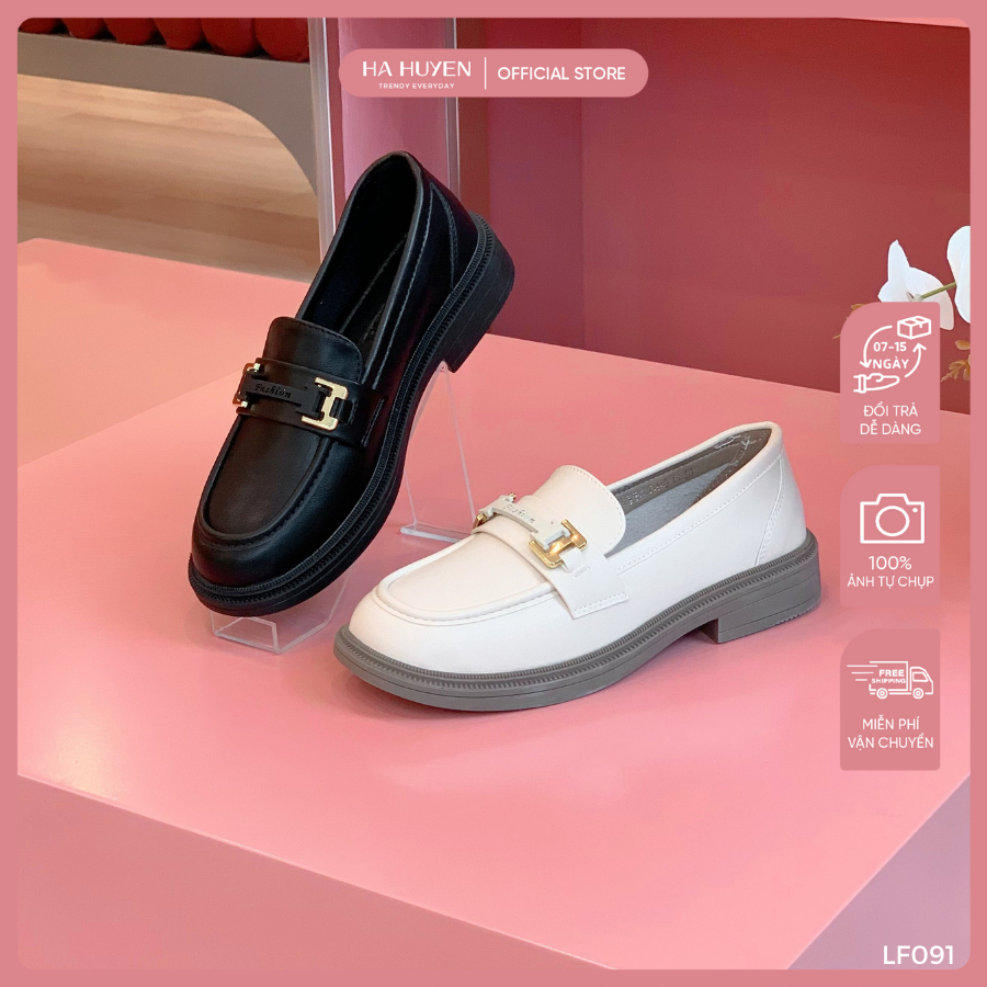 Giày Loafer nữ HÀ HUYỀN da lì khoá H Fashion gót vuông 3cm - LF091 | Shopee Việt Nam