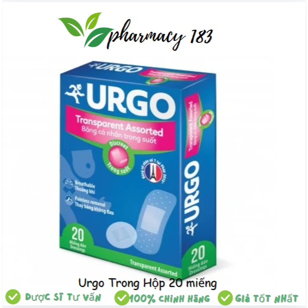Băng cá nhân Trong suốt Urgo Transparent Assorted hộp nhỏ 20 miếng ...