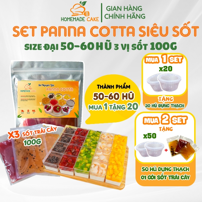 Panna Cotta Set Đại 🔥50-60 hũ SIÊU SỐT🔥Nguyên liệu Panna Cotta 3 vị Dâu ...