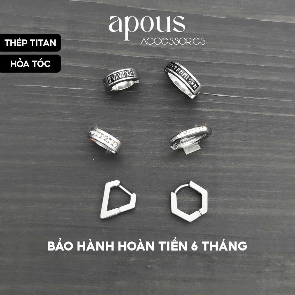 Khuyên tai kẹp không xỏ lỗ basic khắc ký tự Rune La Mã đính kim cương ...