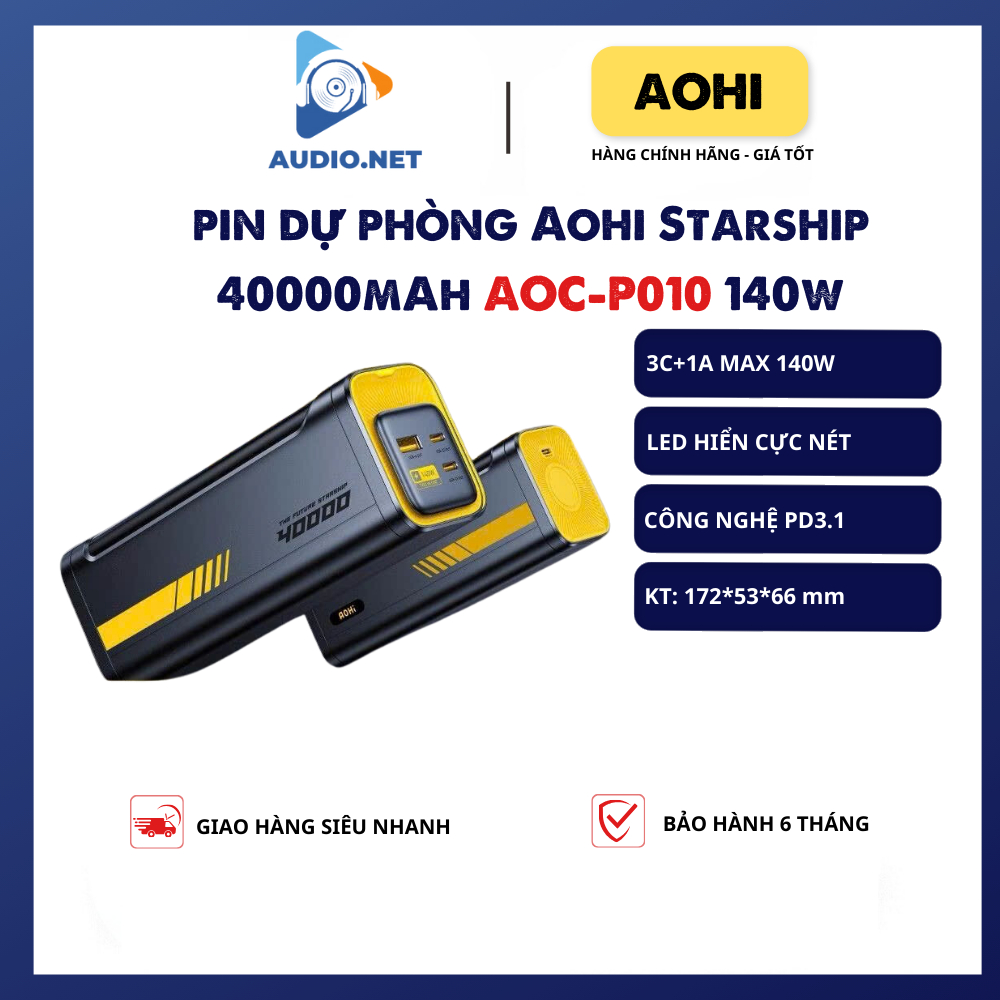 Pin Dự Phòng AOHI 140W Starship 40000mAh PD3.1 Có Led Hiển Thị - Bảo Hành 6 Tháng | Shopee Việt Nam