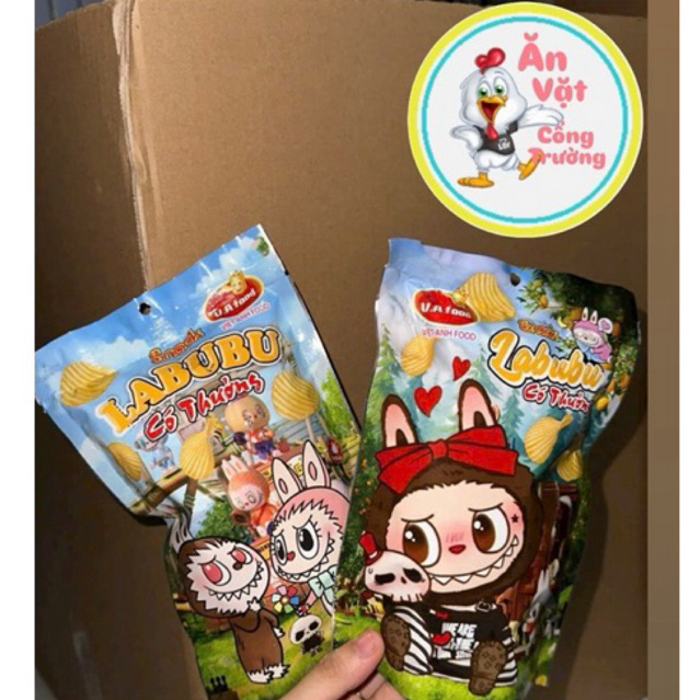 Bịch 12 gói snack labubu tặng thẻ bài, bim bim ăn vặt labubu bịch 12 ...