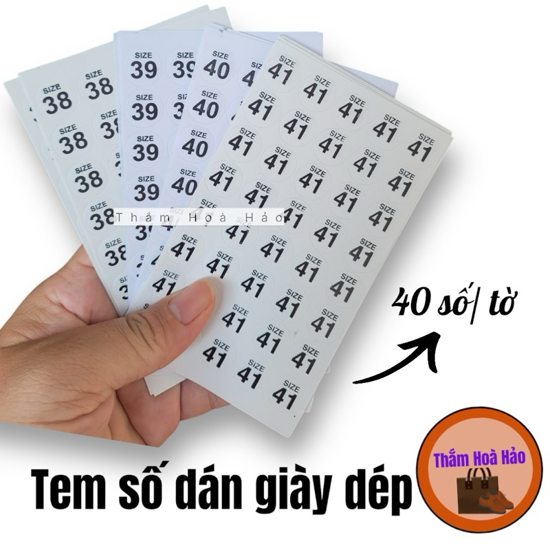 (10 tờ) 400 Tem Số Dán size Giày Dép decal thông dụng (Từ 20 Đến 46 ...
