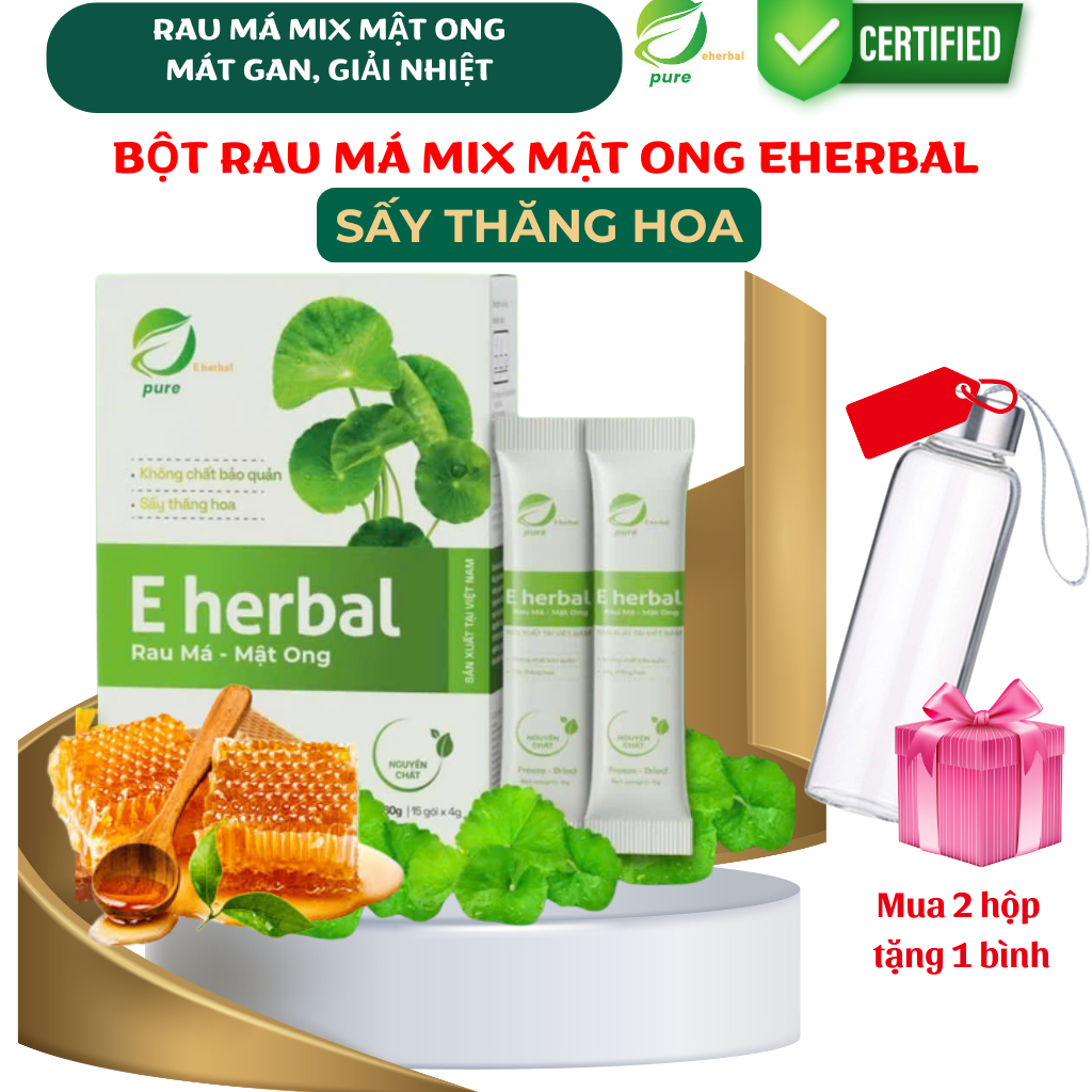 Bột Rau Má Mix mật ong Sấy Thăng Hoa Eherbal hữu cơ - Hộp 15 gói tiện ...