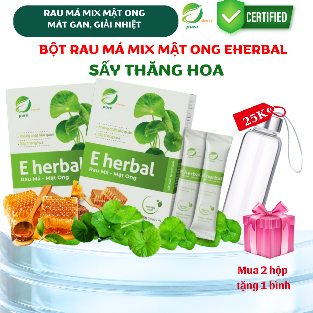 Combo 2 Hộp Bột Rau Má Mix Mật Ong Sấy Thăng Hoa Eherbal - Hộp 15 gói ...
