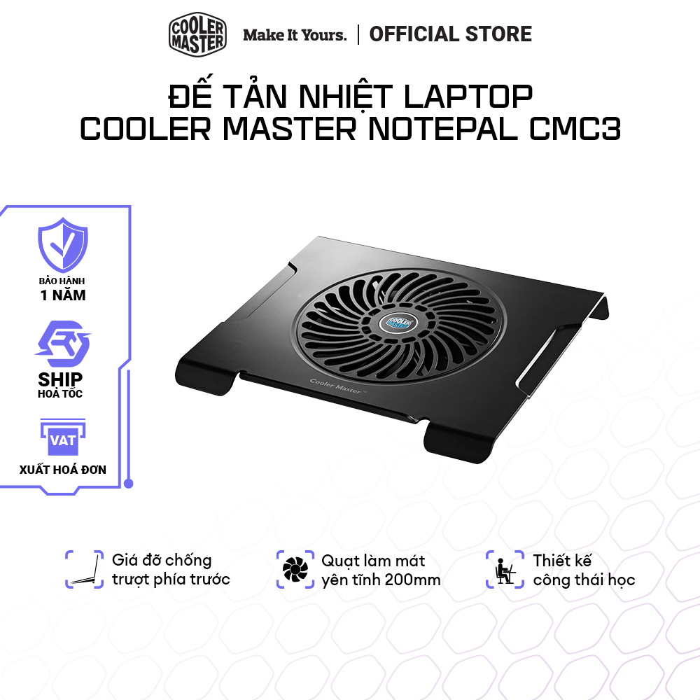 Đế tản nhiệt Laptop Cooler Master NOTEPAL CMC3, quạt 200mm, làm mát ...