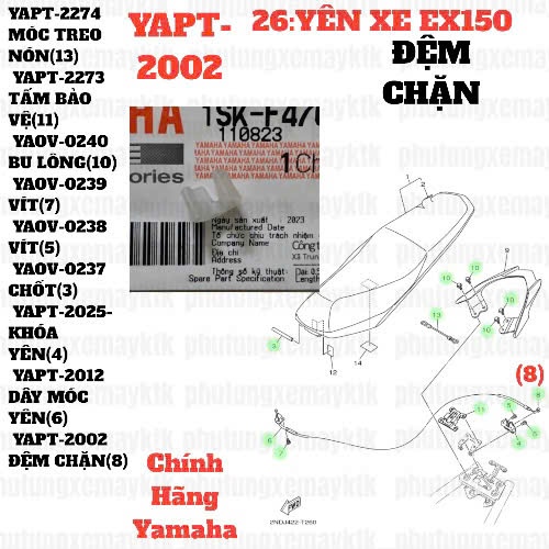 [Chính hãng Yamaha][26:YÊN XE] YAPT-2002 Chốt nhựa định vị dây khoá yên ...