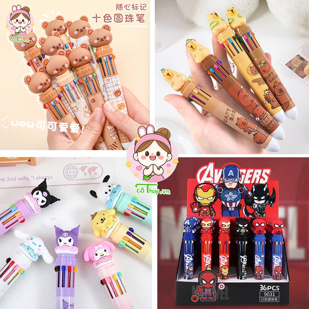 Bút Bi Nhiều Màu Sắc Ngòi 0.5mm 10 Trong 1 vỏ mầu gấu hình capybara ...