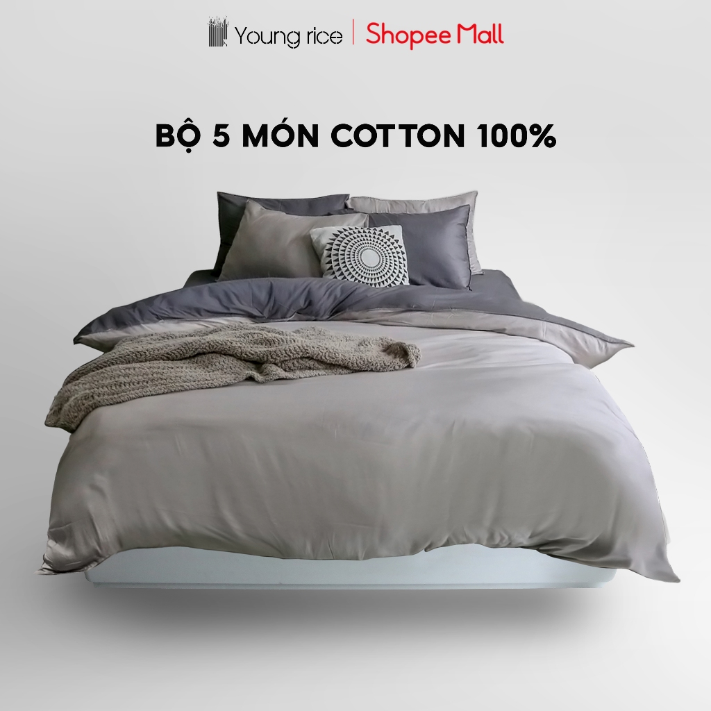 Bộ chăn ga gối 100% cotton cao cấp YOUNG RICRE drap trải giường trơn ...