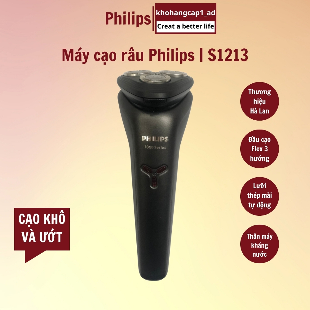 Máy cạo râu Philips S1213 cạo khô và ướt, 3 lưỡi tự mài, Pin sạc nhanh 1h USB-A - khohangcap1_ad ...