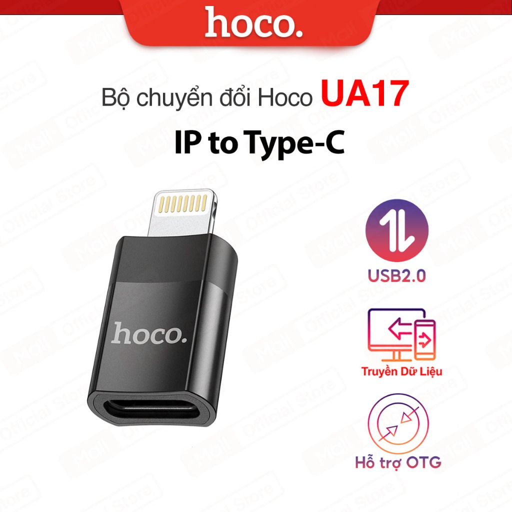 Bộ chuyển đổi IP to Type-C Hoco UA17 dùng cho IP11/12/13/14promax USB2.0, truyền dữ liệu qua cáp ...