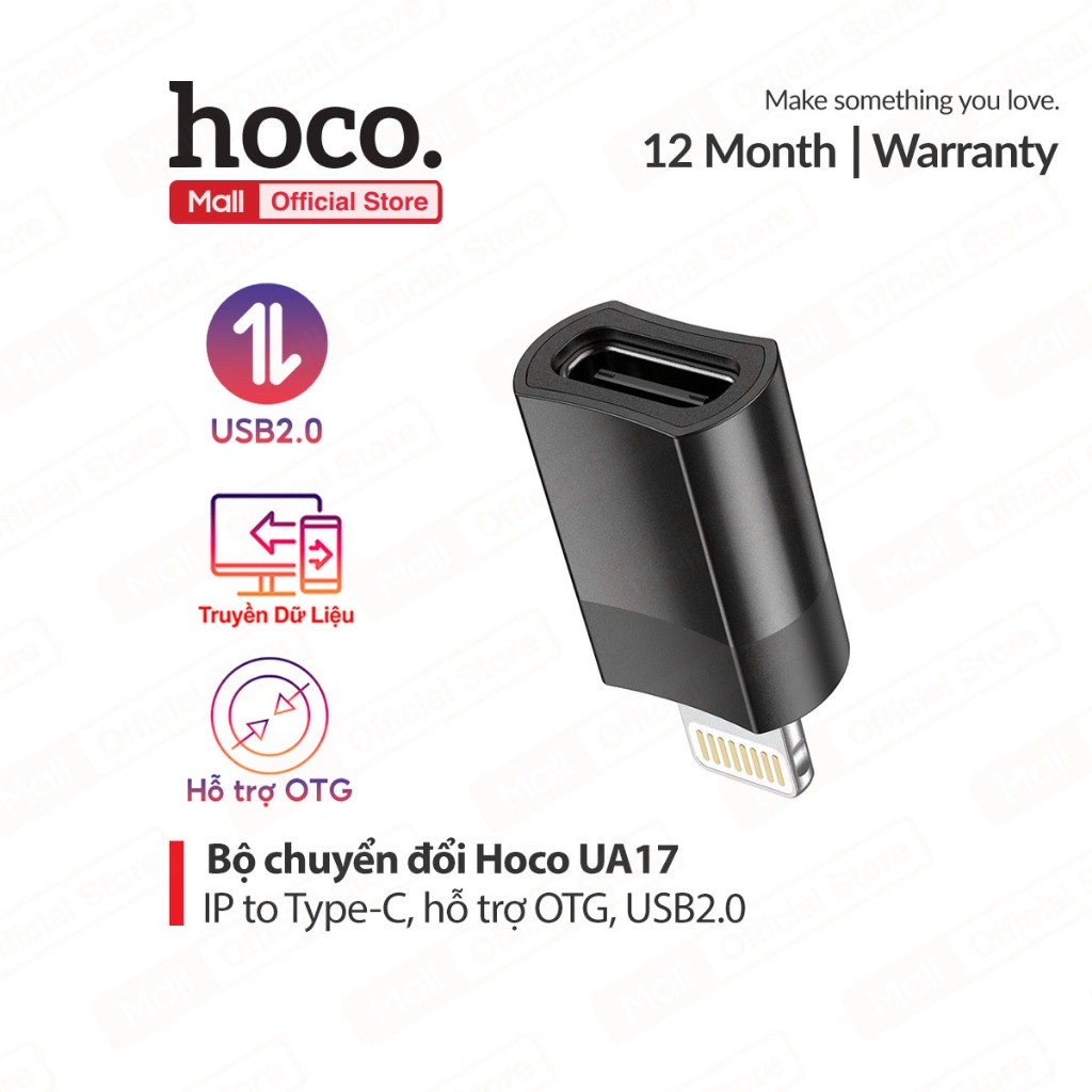 Bộ chuyển đổi Hoco UA17 IP to Type-C dùng cho IP11/12/13/14promax, USB2.0, truyền dữ liệu qua ...