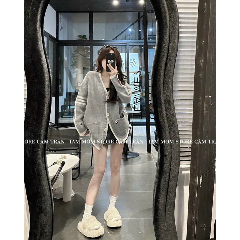 A85_Áo khoác len cardigan Thom viền tay dài form rộng (kèm ảnh thật ...