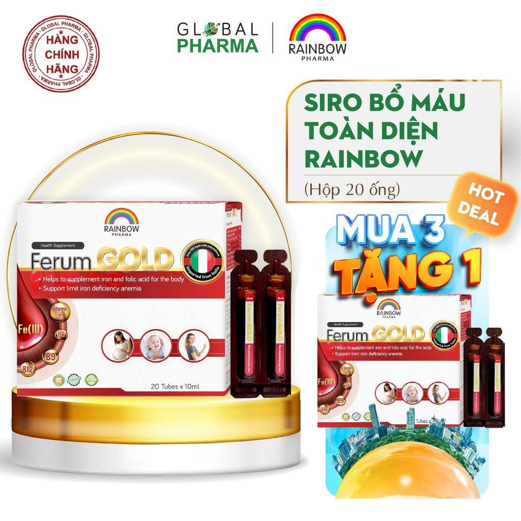 Siro sắt Ferum Gold III bổ máu cho mẹ mang thai, bé từ 1 tuổi (H/20 ống ...