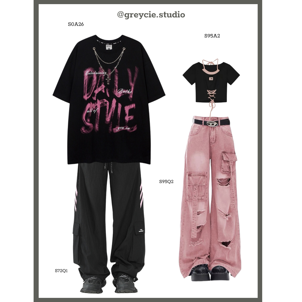 GREYCIE Set đồ đôi đồ couple áo phông đen croptop đen đan dây quần bò ...