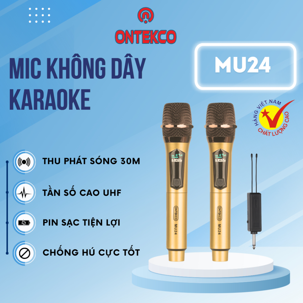 Micro Karaoke ONTEKCO MU24 không dây UHF cao cấp, hút âm, bền. đẹp, chống hú tốt, bảo hành 12 ...