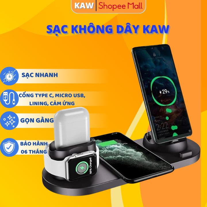 Bộ Sạc Không Dây KAW Đa Chức Năng, Sạc Nhanh, Đa Cổng, Tiện Lợi, Tích ...