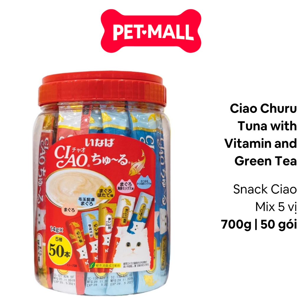 Treats Ciao Churu Tuna with Vitamin and Green Tea 700g - Hộp 50 gói mix ...
