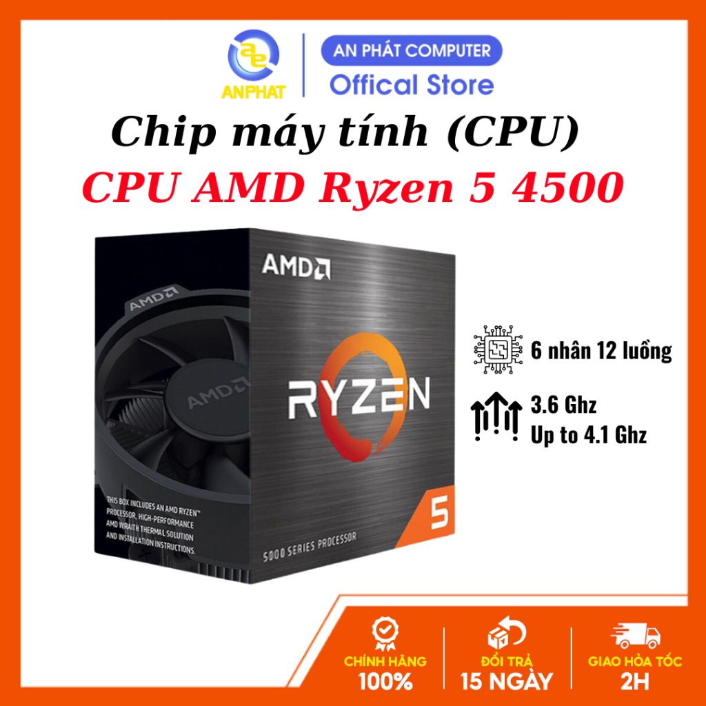 Chip máy tính CPU AMD Ryzen 5 4500 (AMD AM4 - 6 Core - 12 Thread - Base 3.6Ghz - Turbo 4.1Ghz ...