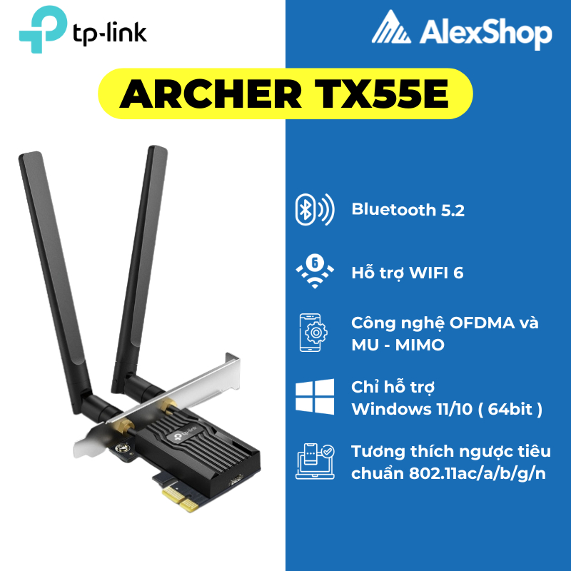 Card WiFi 6 TP-Link TX55E Băng Thông Ax3000, Bluetooth 5.2 Dành cho PC ...