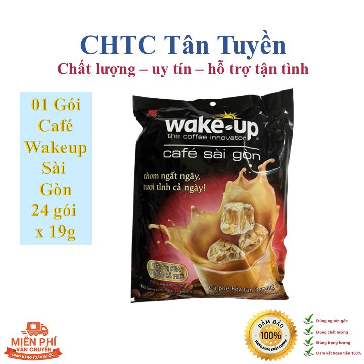 Cafe Wake-up café Sài Gòn Cà phê hoà tan 3 in 1. Gói 456g (24 gói x 19g ...