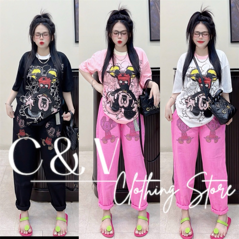 Bộ Dài C&V Free Size Quần Thun Ống Rộng Áo Thun Siêu Cấp in hoạt hình ...